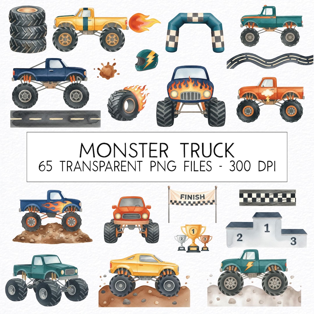 Monster Truck Watercolor Clipart Bundle (PNG) / Commercial Use - Etsy