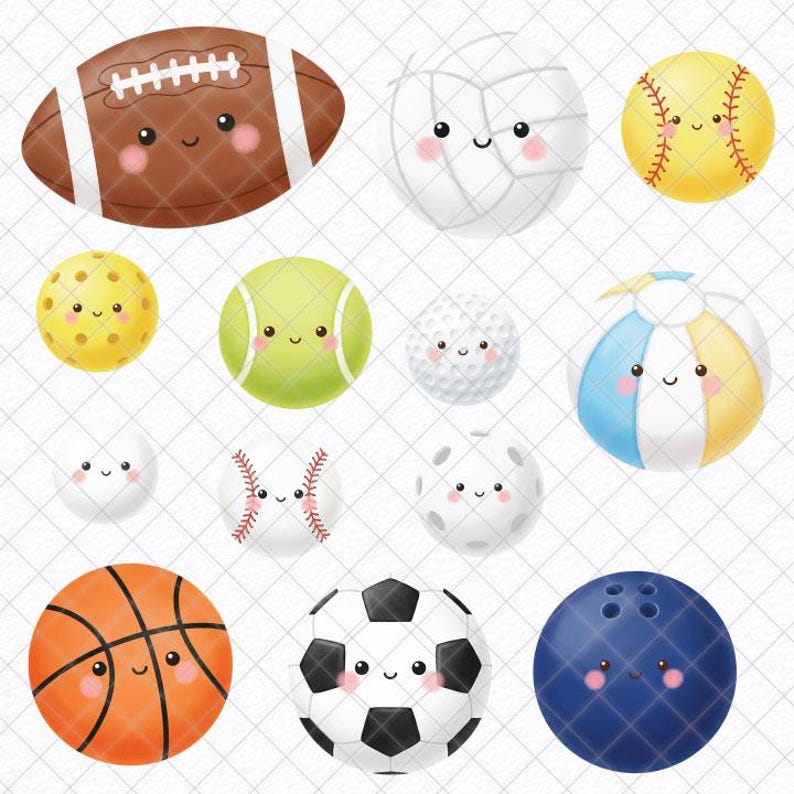 Kawaii Sports Clipart Bundle (PNG) - Etsy