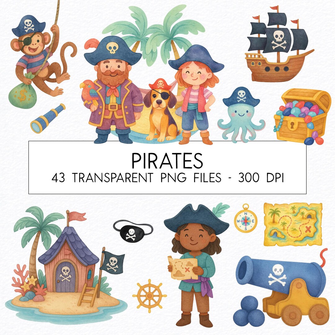 Pirates Clipart Bundle / Watercolor / High Quality PNG / Commercial Use ...