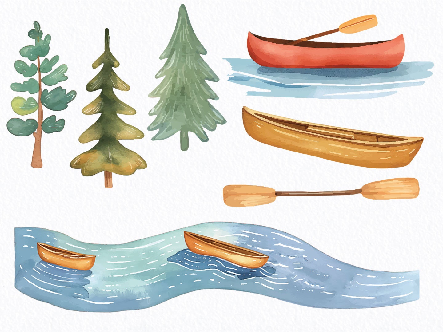 Canoe Clipart / Vacation Trip Watercolor Bundle / High Quality PNG ...