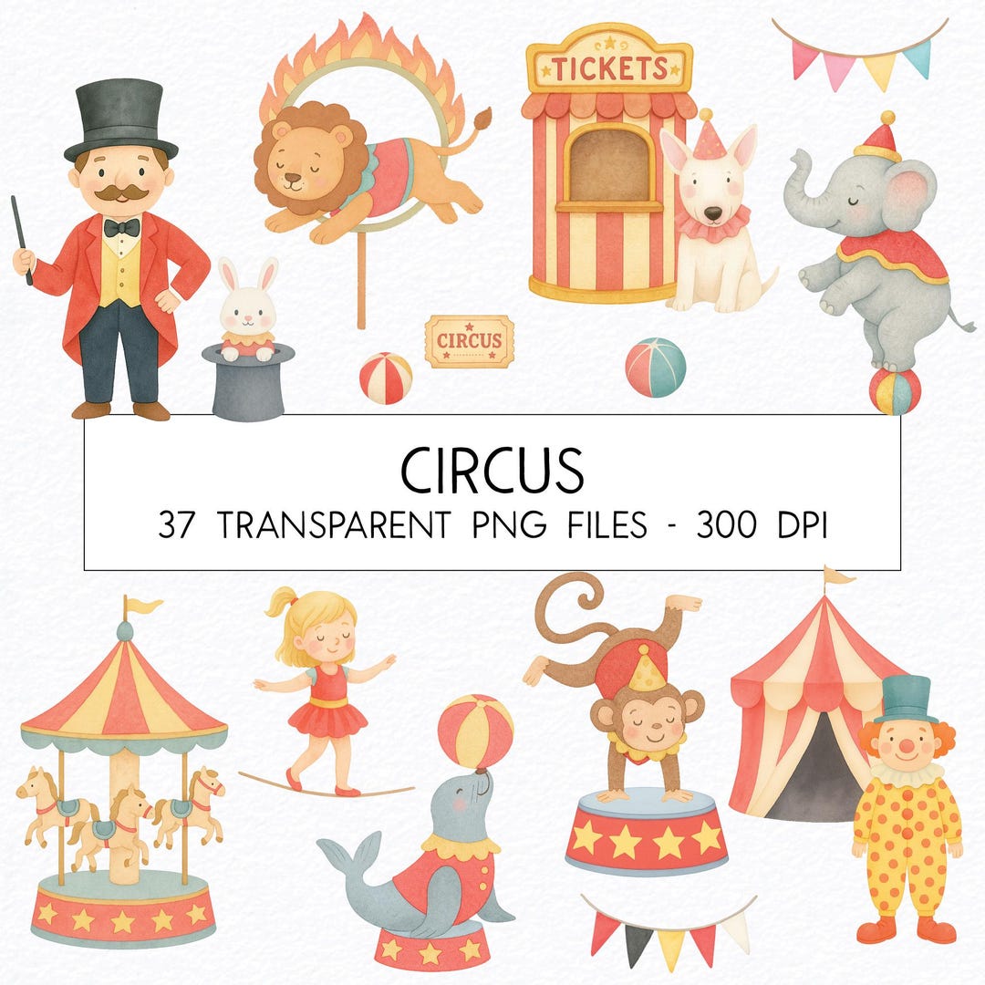 Circus Clipart Bundle / Watercolor / High Quality PNG / Commercial Use ...