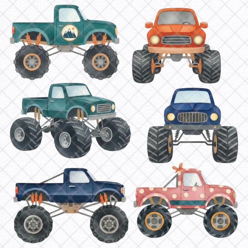 Monster Truck Watercolor Clipart Bundle (PNG) / Commercial Use - Etsy