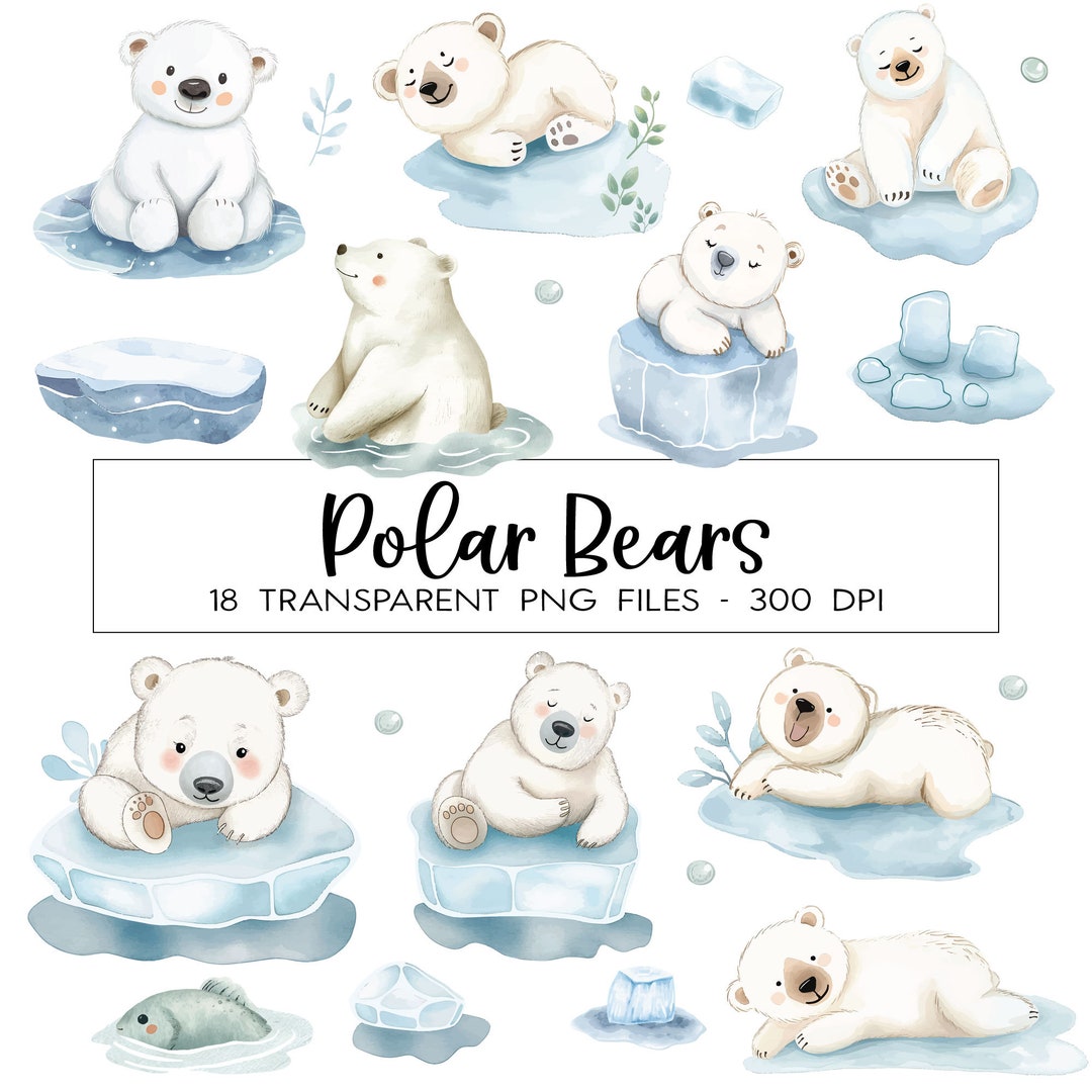 Polar Bear Bundle Clipart / Cute Watercolor / High Quality PNG ...