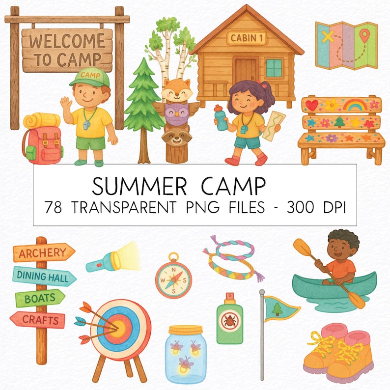 Summer Camp Clipart Bundle | Kids Camping Clip Art | Campfire Tent ...