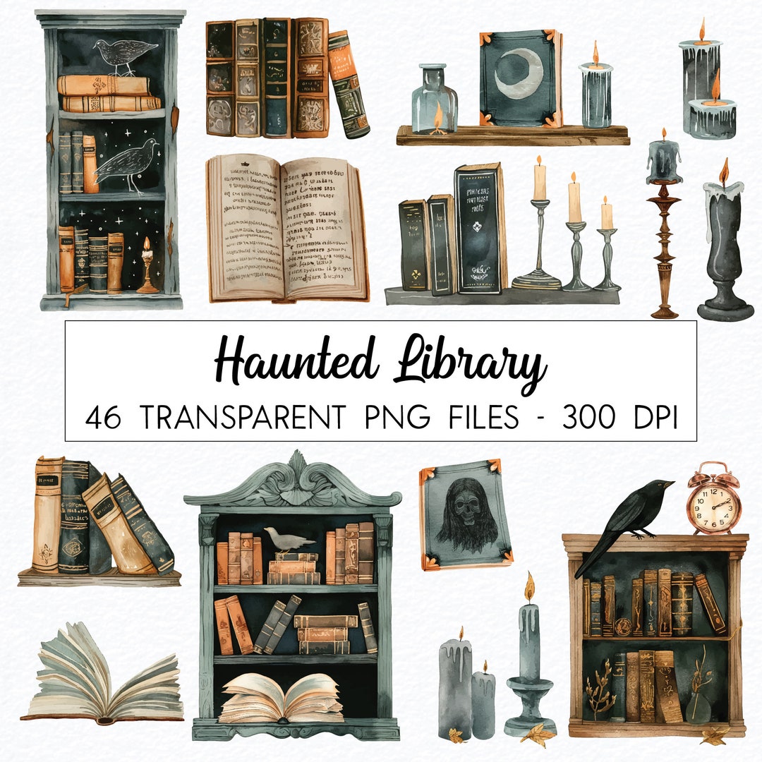 Haunted Library Clipart Bundle / Halloween Watercolor / High Quality ...