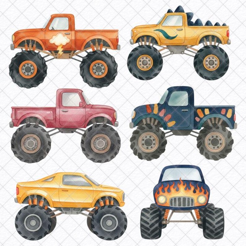 Monster Truck Watercolor Clipart Bundle (PNG) / Commercial Use - Etsy