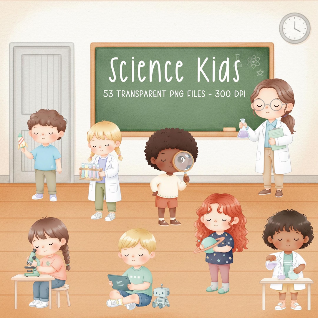 Science Kids STEM Watercolor Clipart Bundle (PNG) / Commercial Use - Etsy