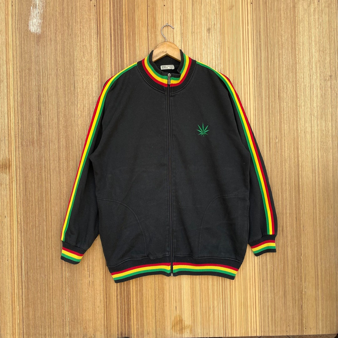 Vintage Rasta Stripes Tracksuit Embroidery Weed Small Logo Crewneck ...