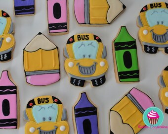 School Theme Birthday Cookies, School Bus Cookies, School Theme Party ...