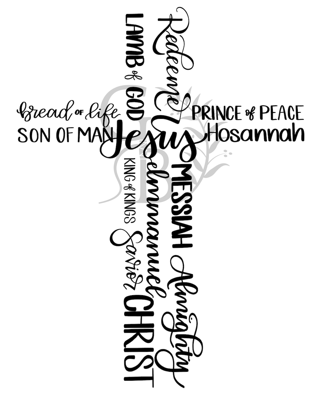 Names of Jesus Cross PNG SVG Sublimation DTF Christian Faith Hand ...