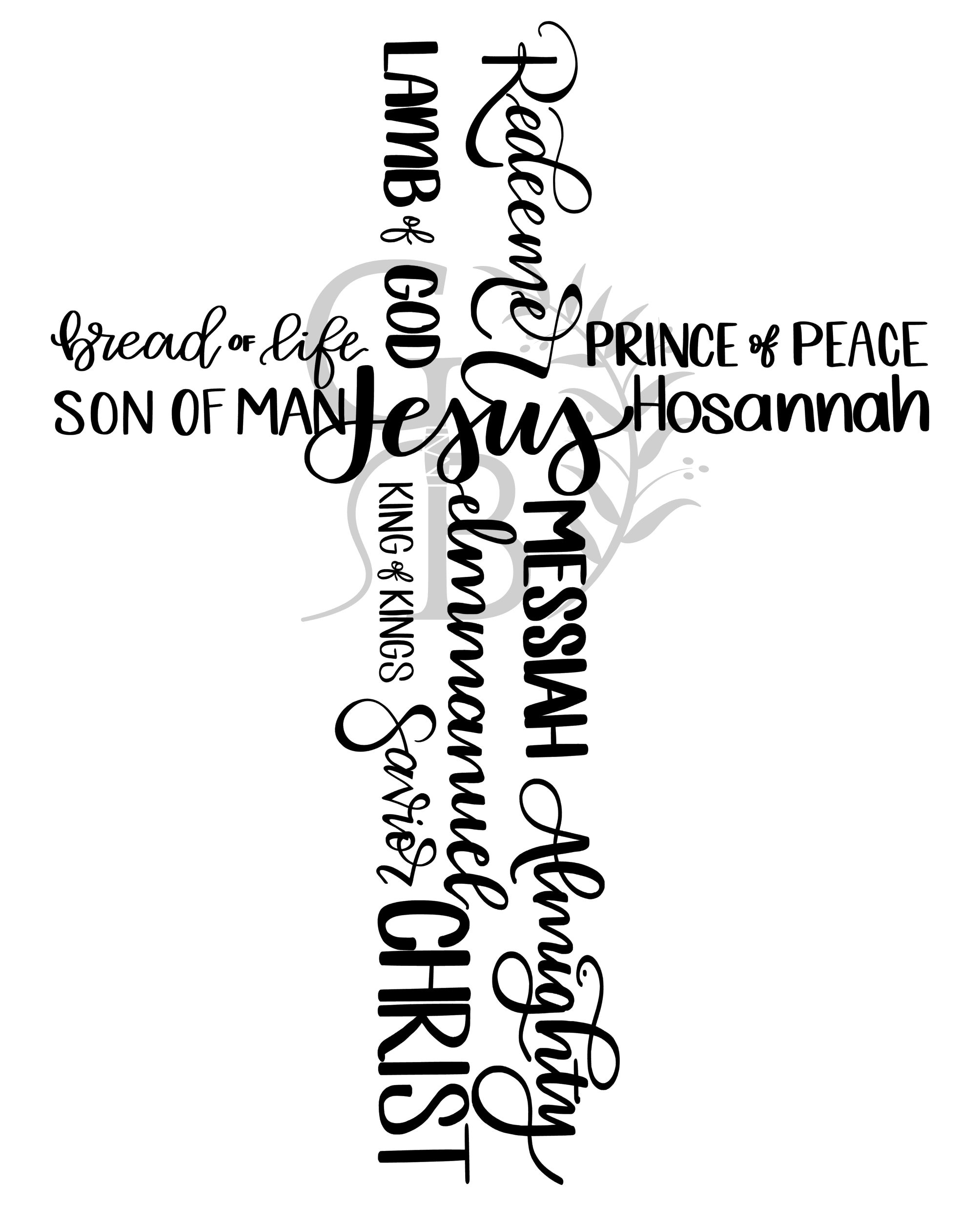 Names of Jesus Cross PNG SVG Sublimation DTF Christian Faith Hand ...