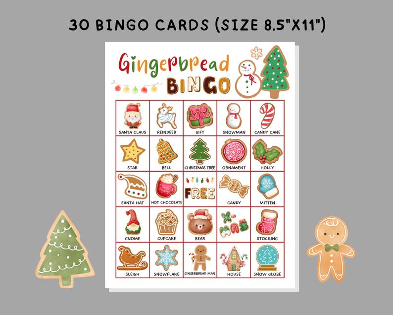 Gingerbread Bingo Cards Printable, Christmas Bingo Games, Winter Bingo ...