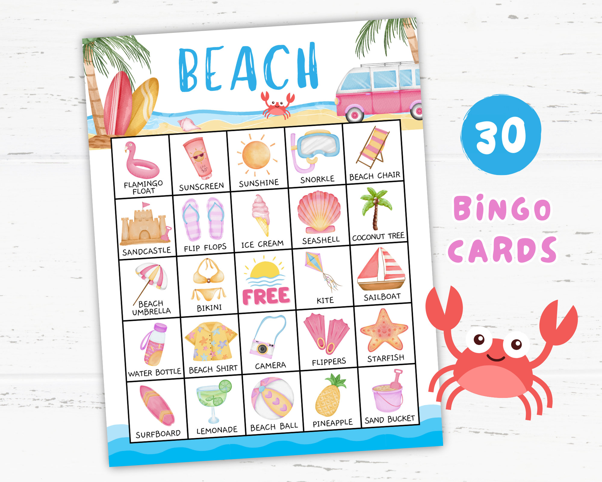 Beach Bingo Cards Printable, Beach Activity Games, Beach Theme Party ...