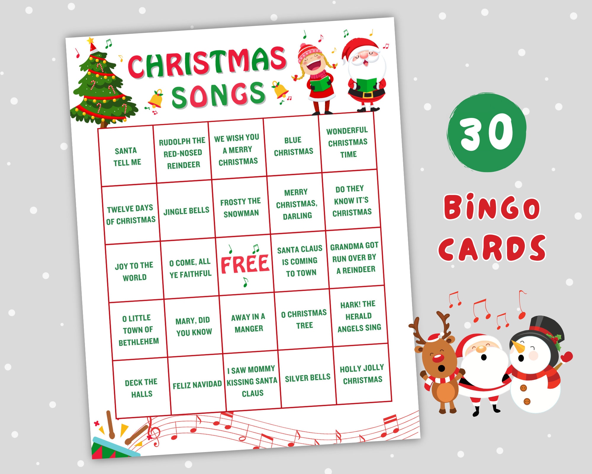 Christmas Songs Bingo Cards Printable Christmas Music Bingo - Etsy
