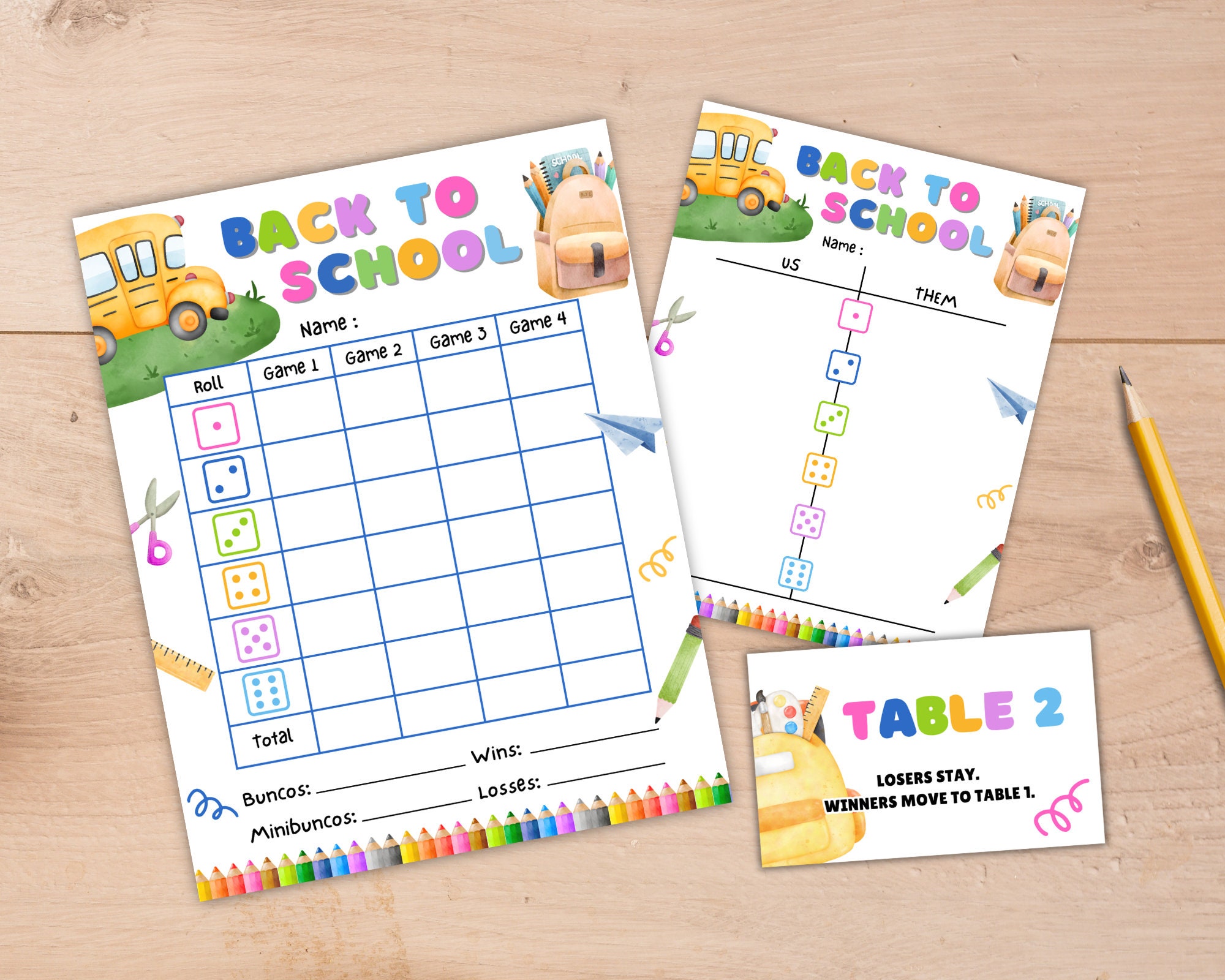 Back to School Bunco Score Cards Printable, School Bunco Sheet, Bunco ...