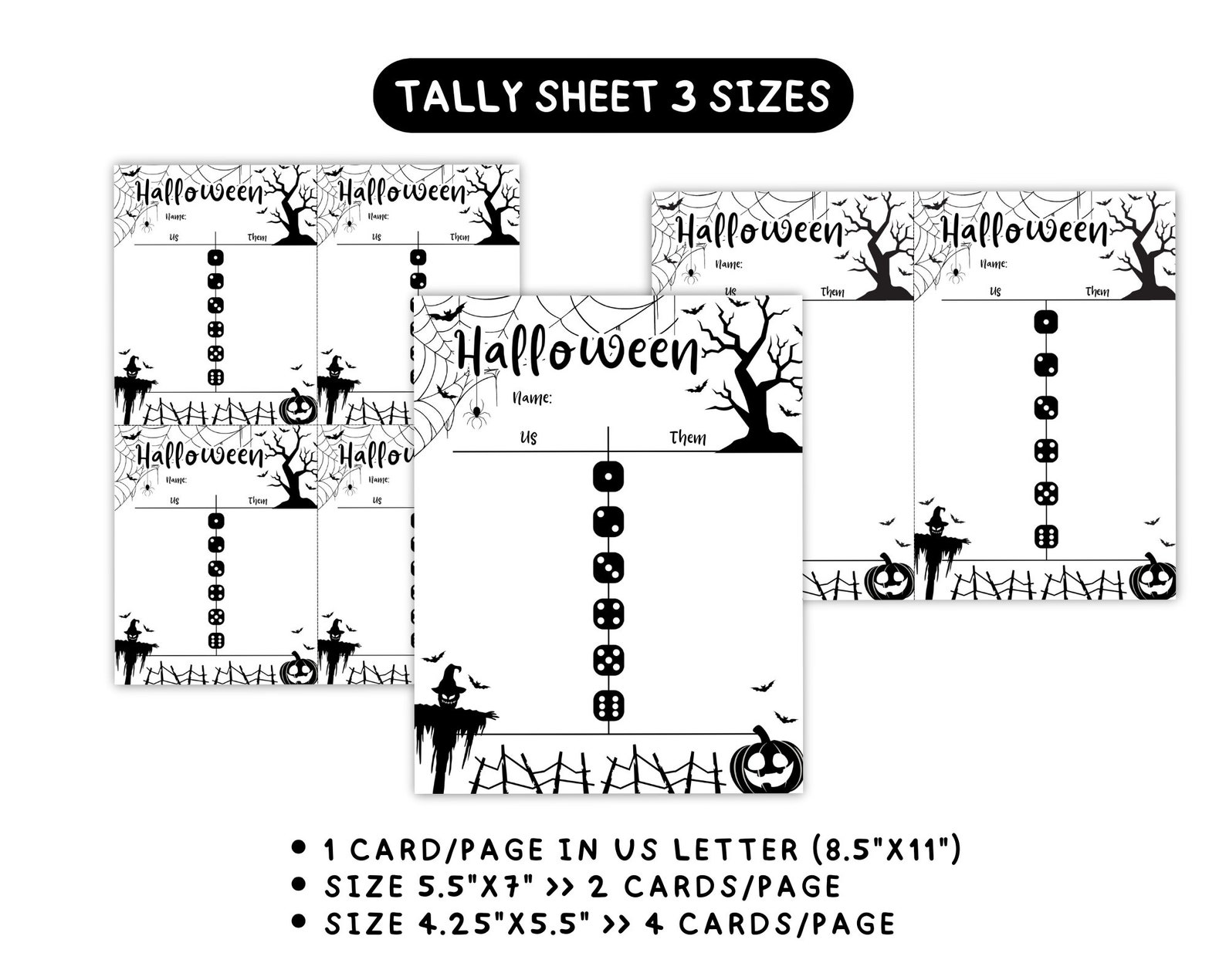 Black Halloween Bunco Score Cards Printable, Tally Sheets, Halloween ...