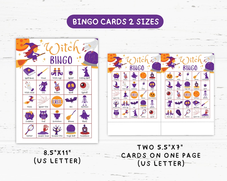 Witch Bingo Cards Printable, Halloween Bingo Game Cards, Witch ...
