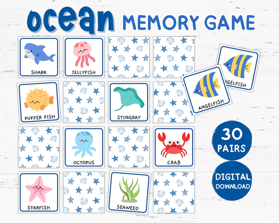 Ocean Memory Game Printable, Ocean Matching Game, Ocean Flashcards ...