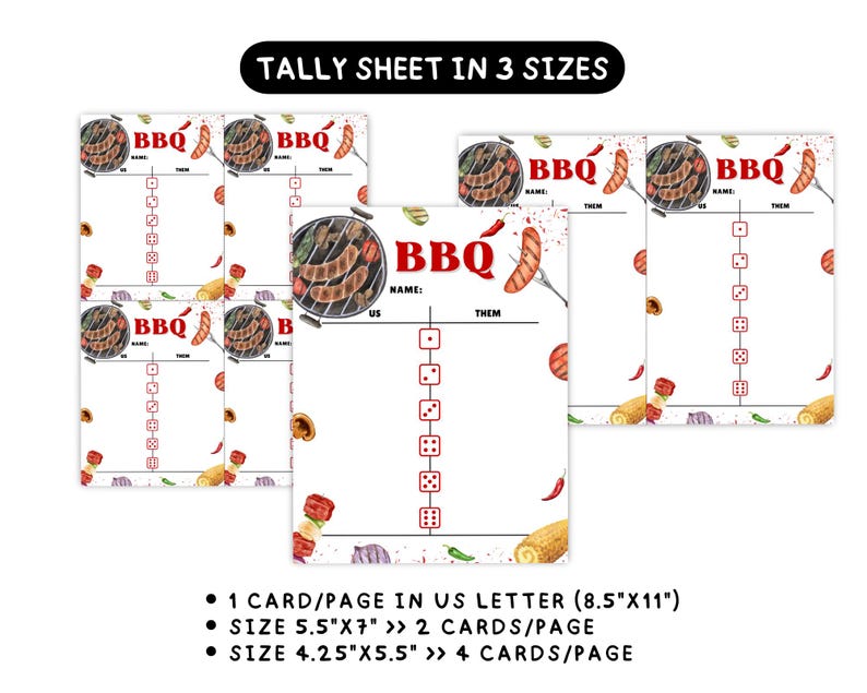 BBQ Bunco Score Card Printable, Tally Sheets, Picnic Games, BBQ ...