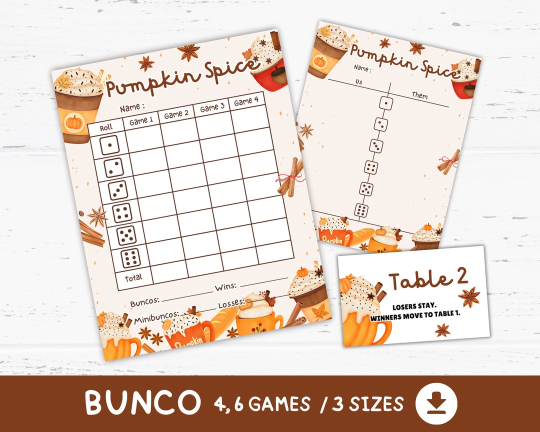 Pumpkin Spice Latte Bunco Score Cards Printable, Fall Bunco Score Cards ...