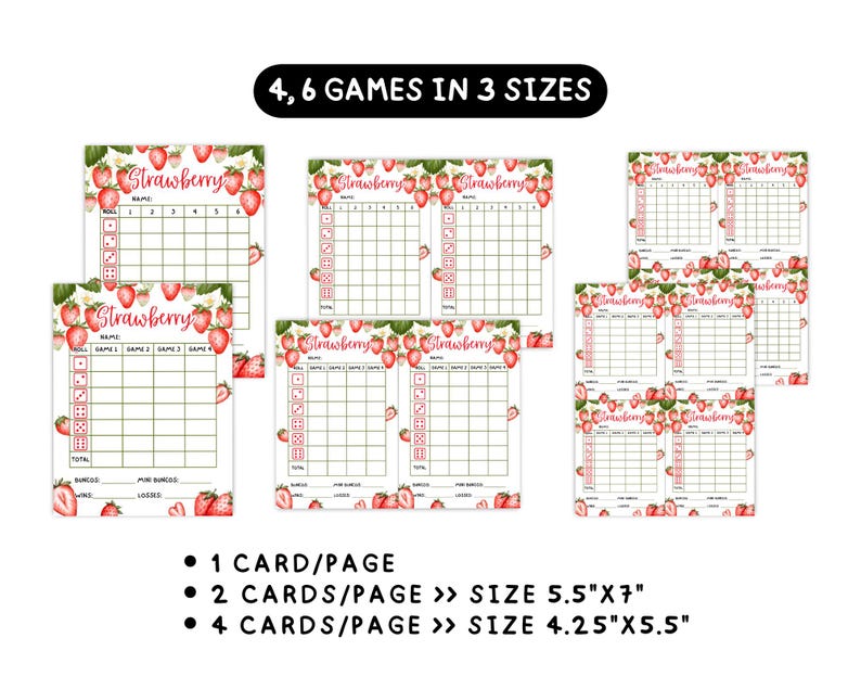 Strawberry Bunco Score Card Printable, Tally Sheets, Strawberry Games ...