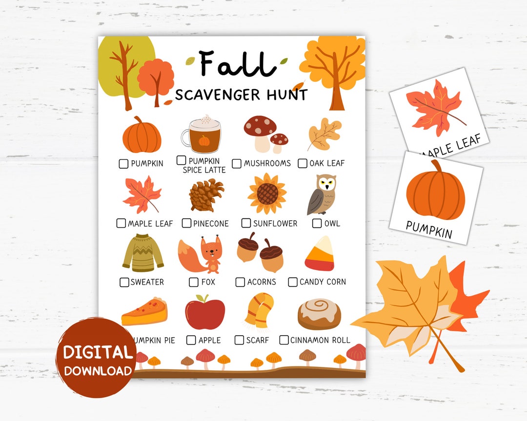 Fall Scavenger Hunt Cards Printable, Fall Games, Fall Activities, Fall ...