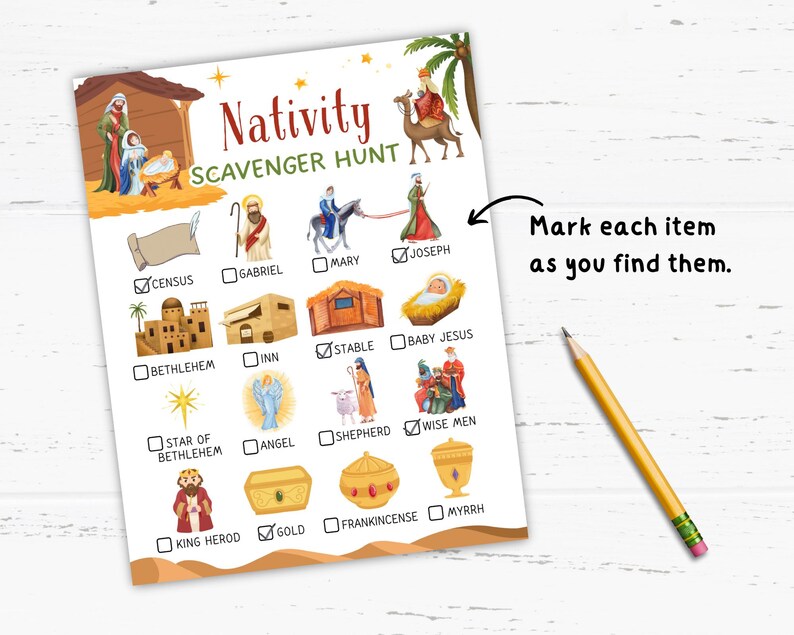 Nativity Scavenger Hunt Cards Printable, Christmas Scavenger Hunt ...