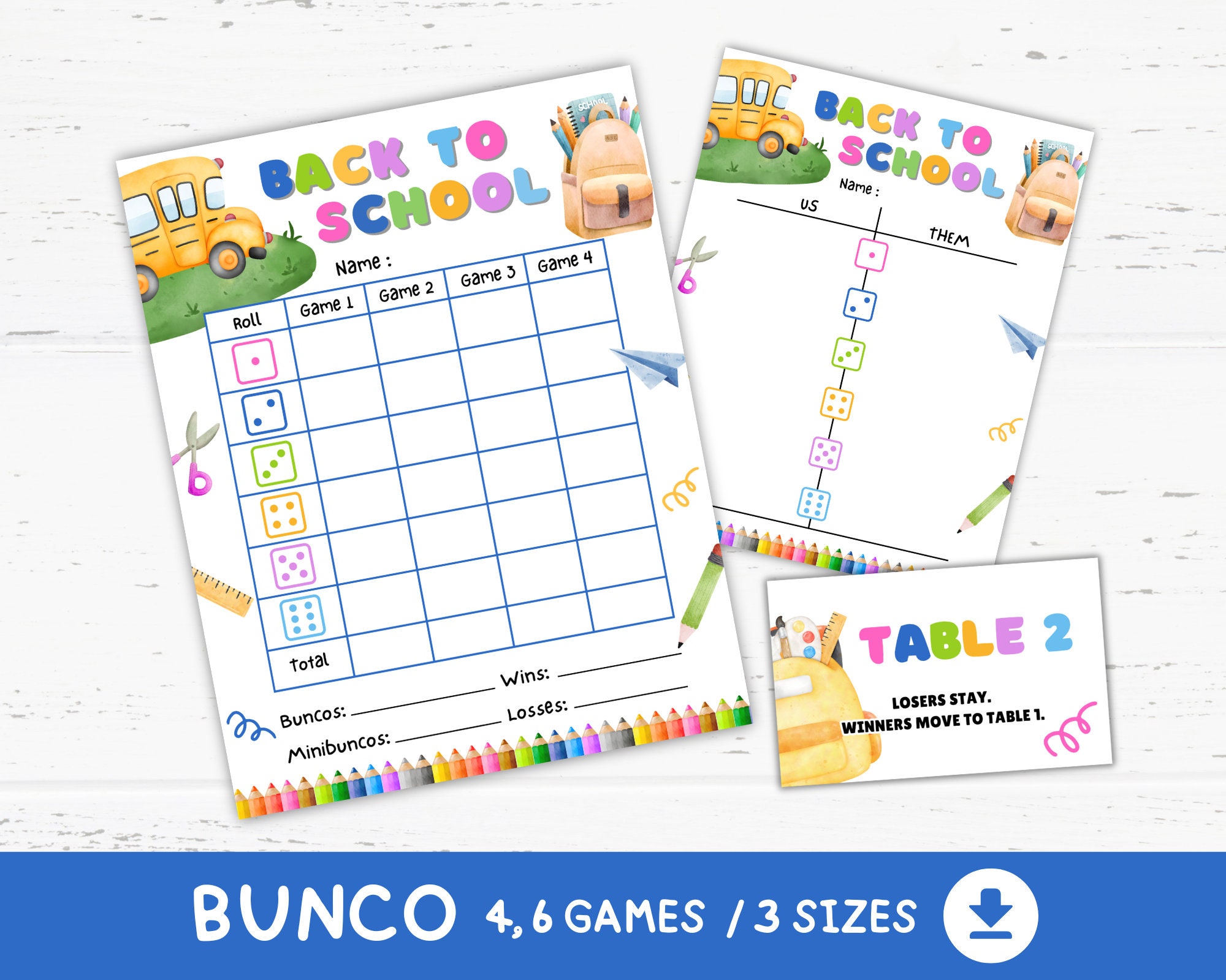 Back to School Bunco Score Cards Printable, School Bunco Sheet, Bunco ...