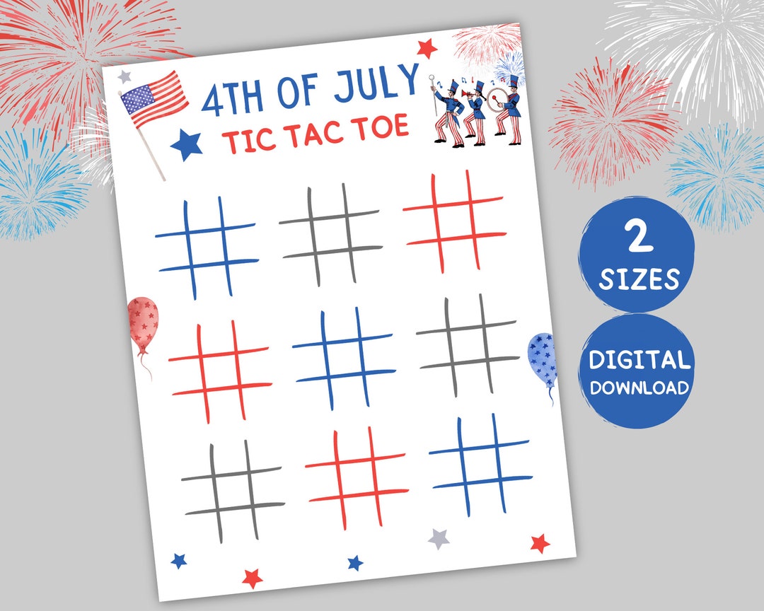 4th of July Tic Tac Toe Game Printable, Tic Tac Toe Table Game, Fourth ...