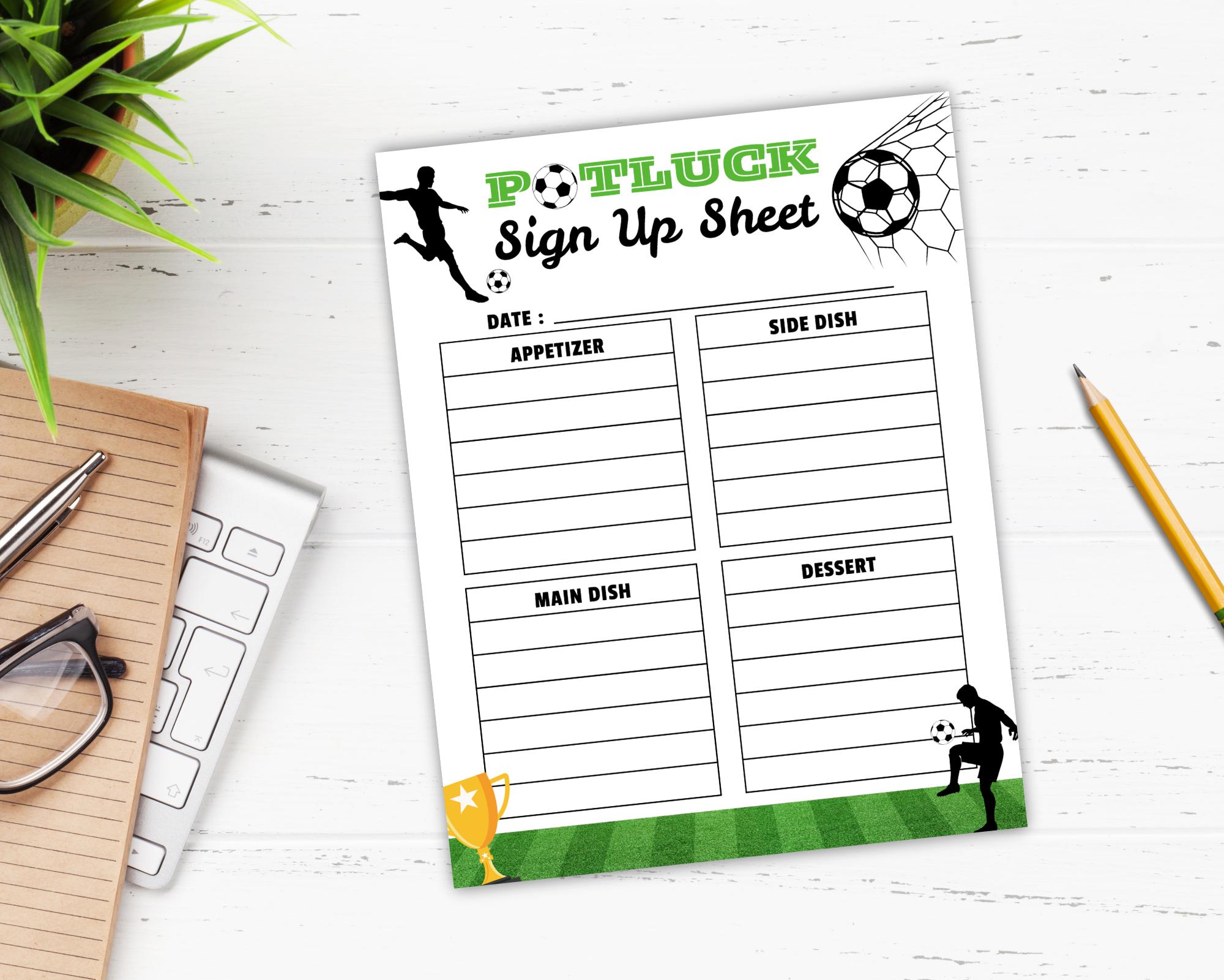 Soccer Potluck Sign up Sheets Printable, Soccer Activities, Soccer Game ...