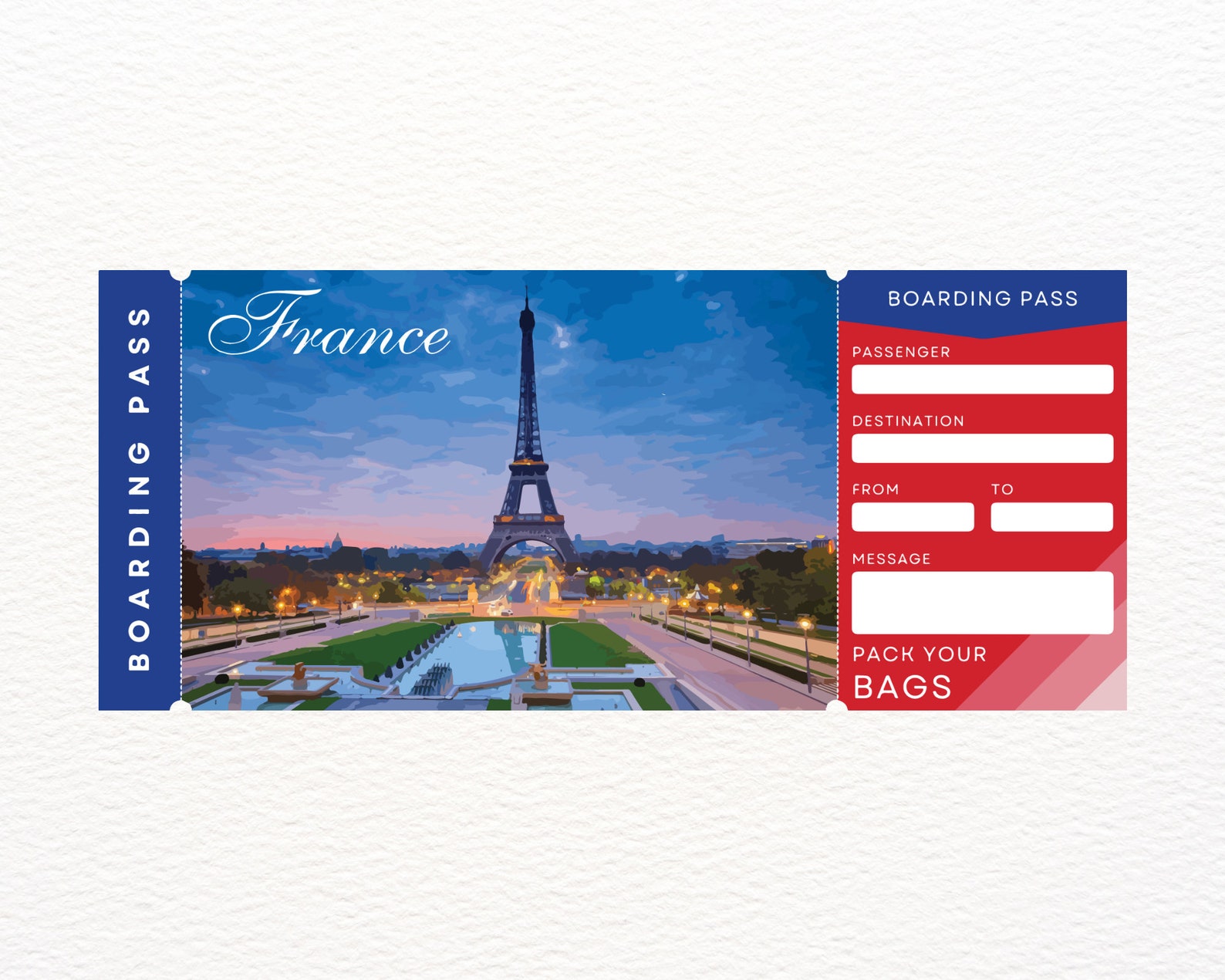 France Surprise Trip Ticket, Surprise Ticket, Boarding Pass Place Card ...