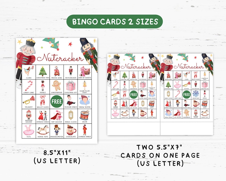 Nutcracker Bingo Game Cards Printable, Christmas Bingo Sheets ...