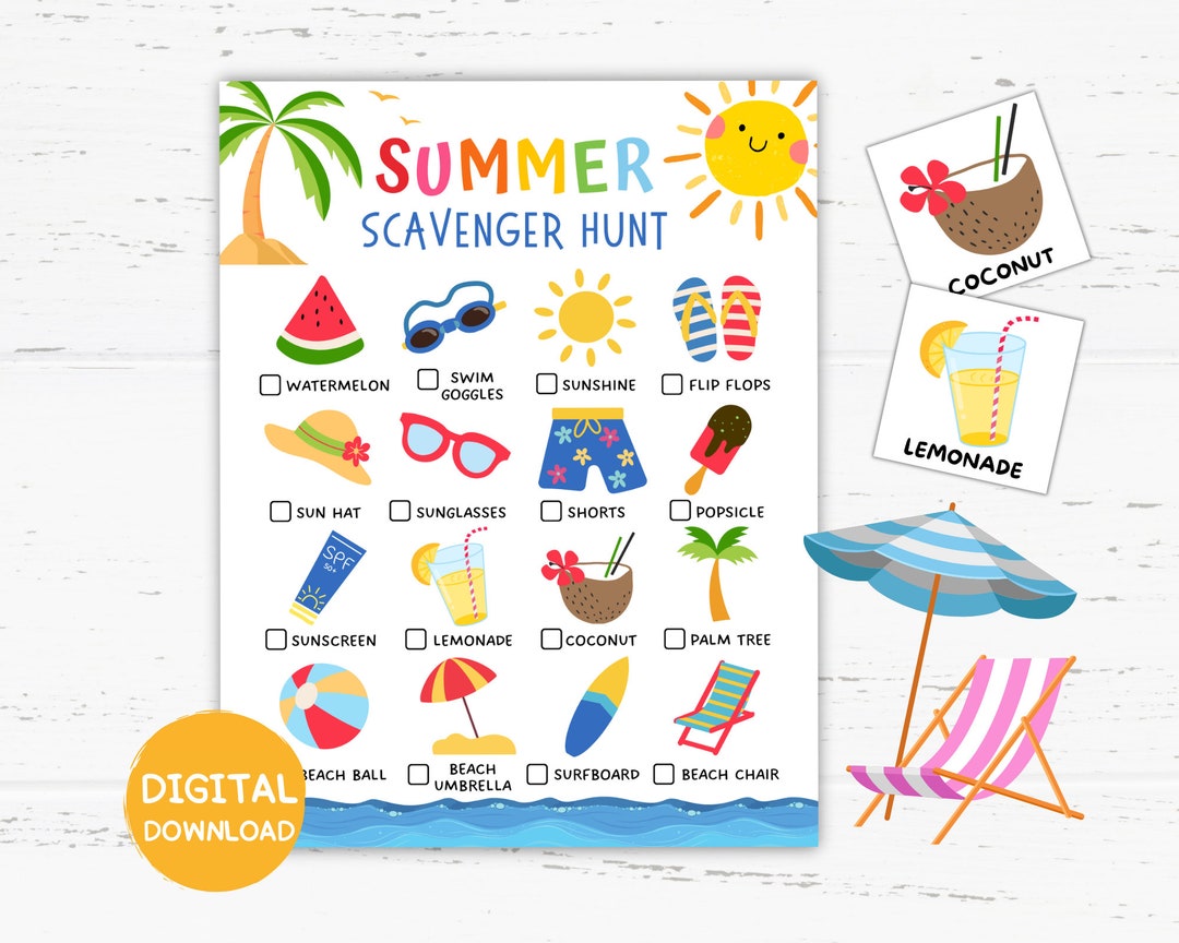 Summer Scavenger Hunt Printable, Summer Games Printable, Summer ...