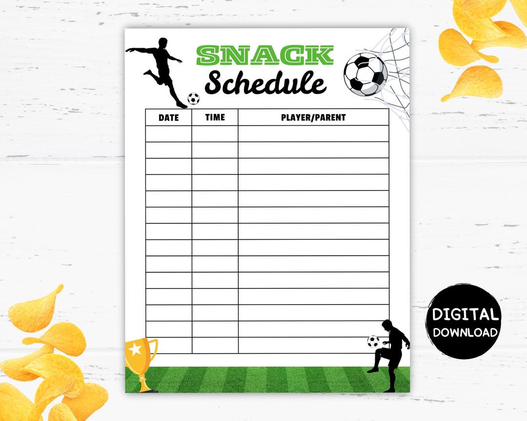Soccer Snack Schedule Printable, Soccer Activities, Soccer Game Day ...