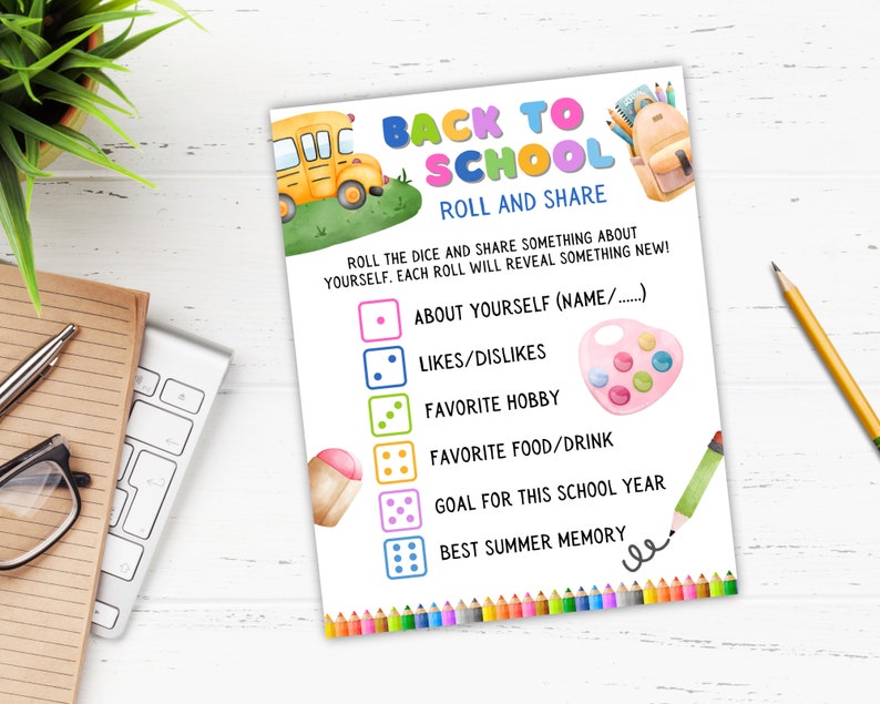 Back to School Dice Game Printable, Roll and Play, Back to School Games ...