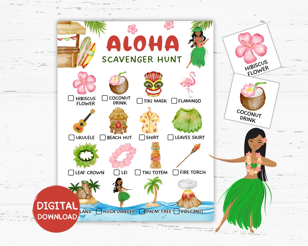 Aloha Scavenger Hunt Printable, Hawaii Scavenger Hunt, Summer Scavenger ...