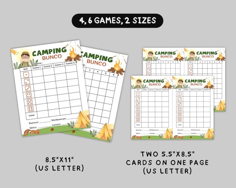 Camping Bunco Score Cards Printable, Camping Tally Sheets, Camping ...