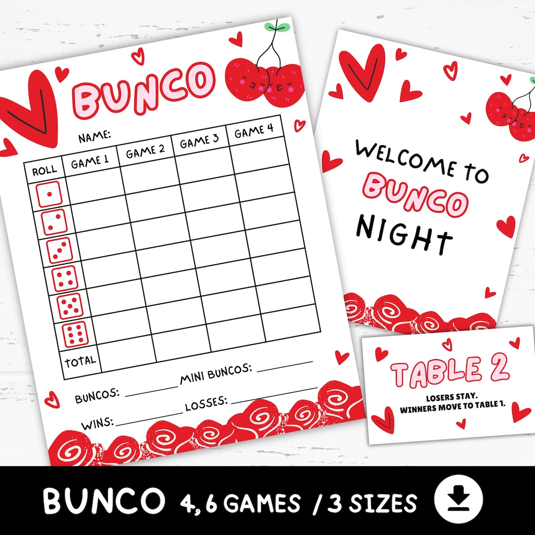 Valentine's Day Bunco Score Cards Printable, Red Heart Tally Sheets ...