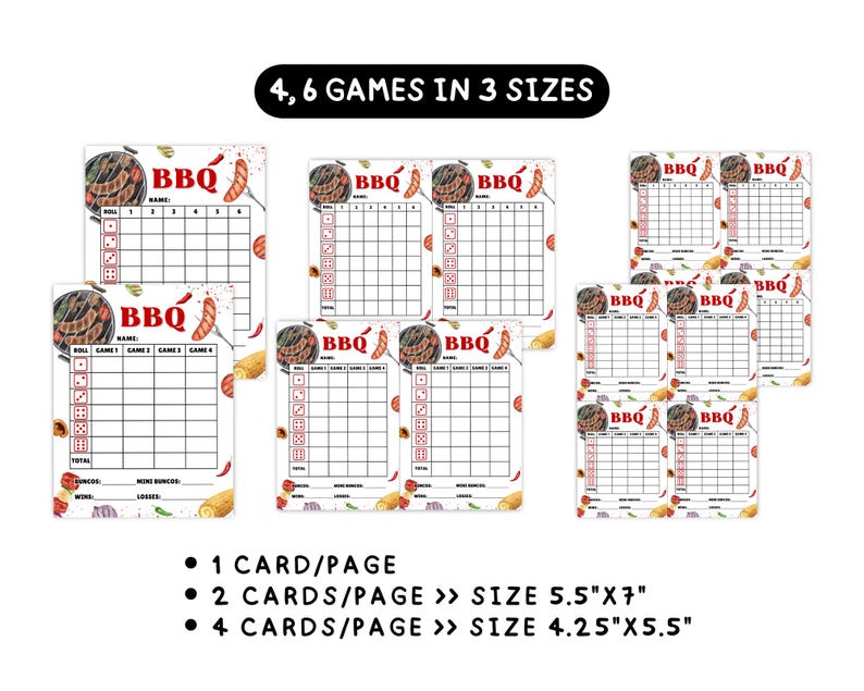 BBQ Bunco Score Card Printable, Tally Sheets, Picnic Games, BBQ ...