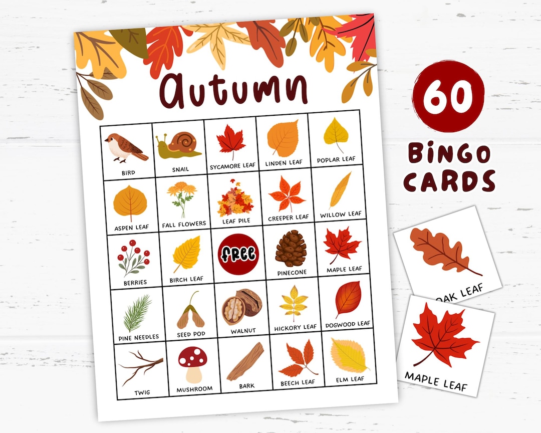 Autumn Leaves Bingo Game 60 Printable Cards, Fall Bingo, Fall Party ...