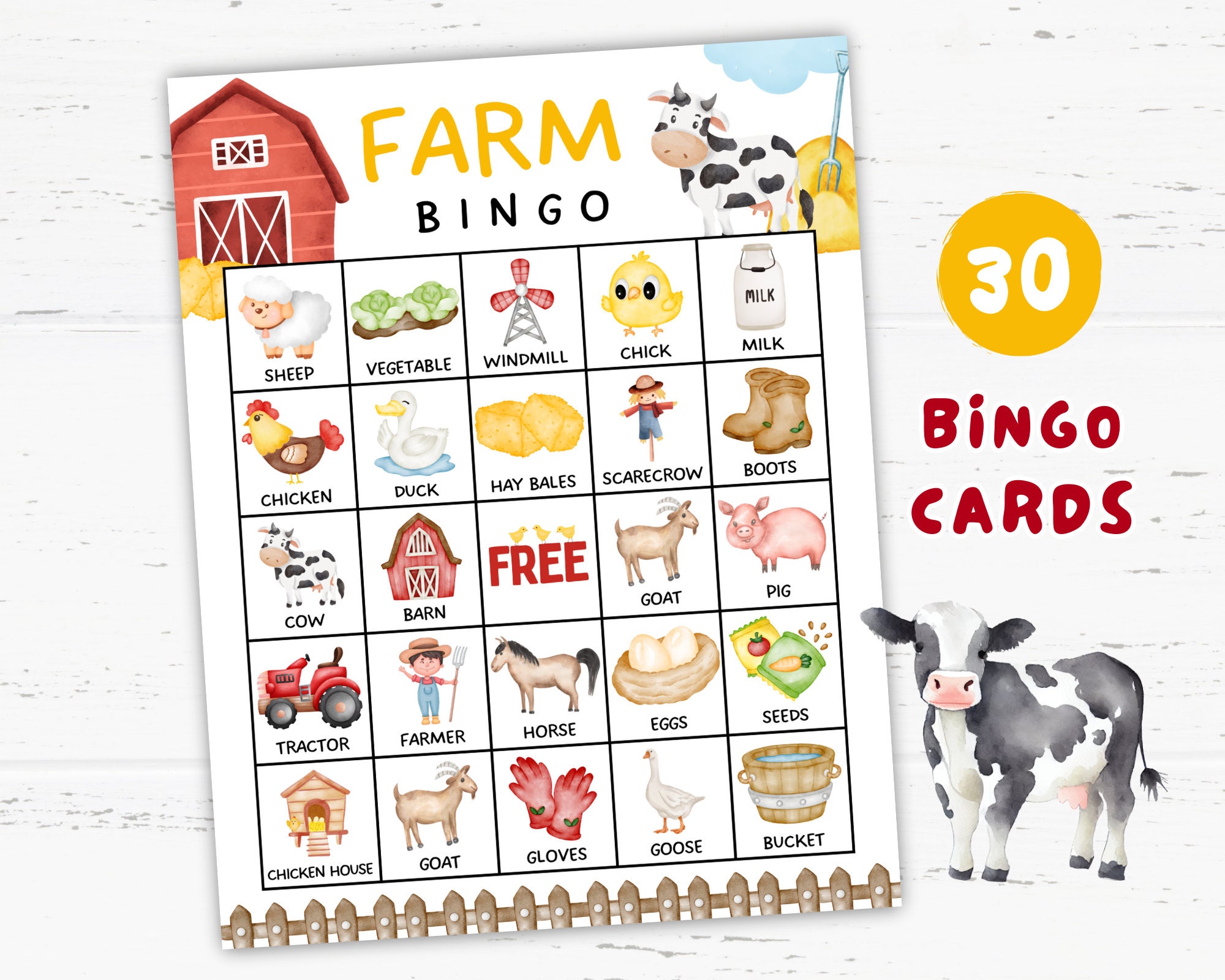 Farm Bingo Card Printable for Kids, Farm Games, Farm Party Favors, Farm ...