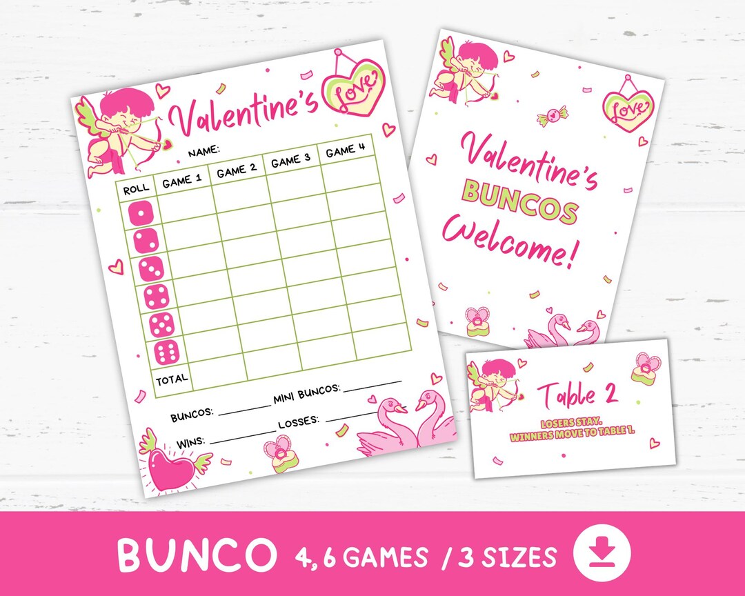 Pink Valentine's Day Bunco Score Cards Printable, Tally Sheets ...