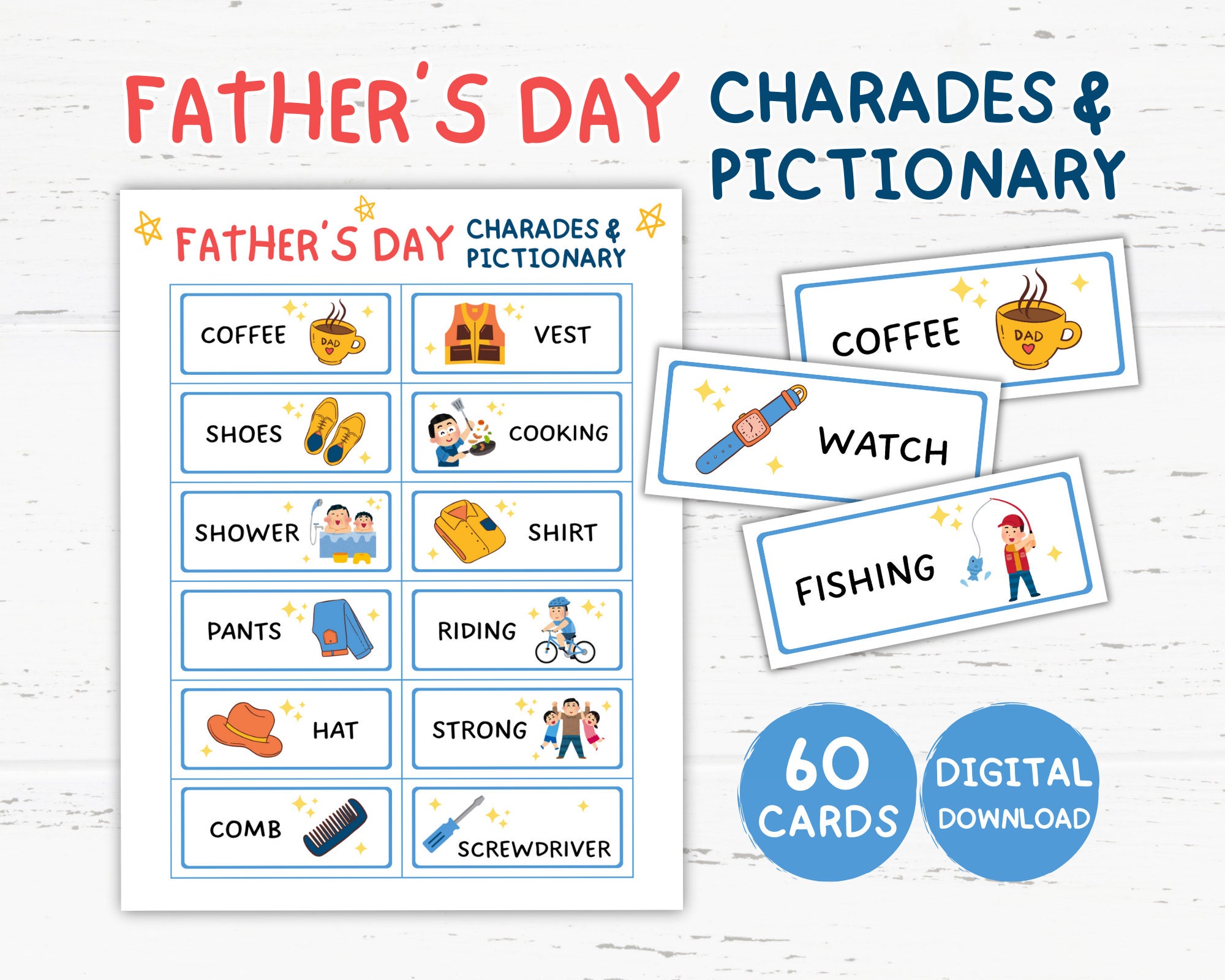 Father's Day Charades and Pictionary Game Printable, Father's Day ...