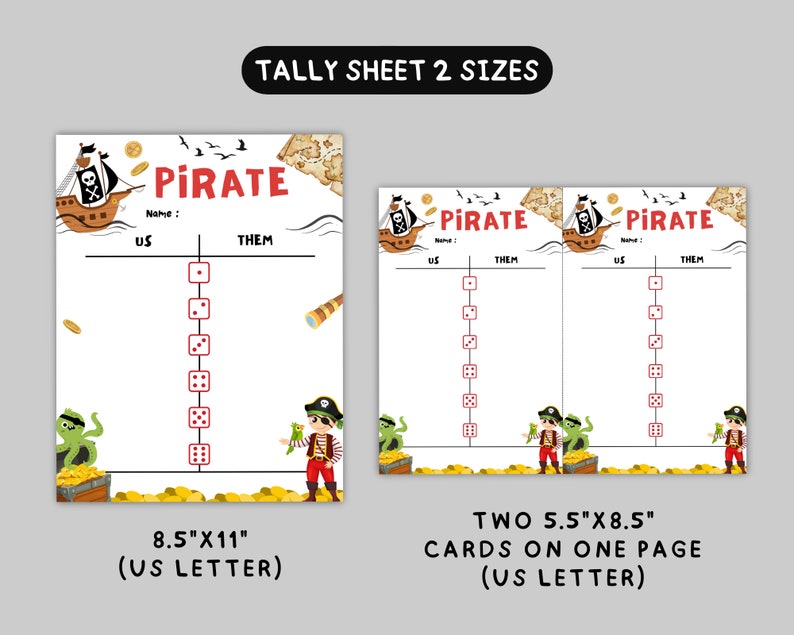 Pirate Bunco Score Cards Printable, Pirate Tally Sheets, Pirate Games ...