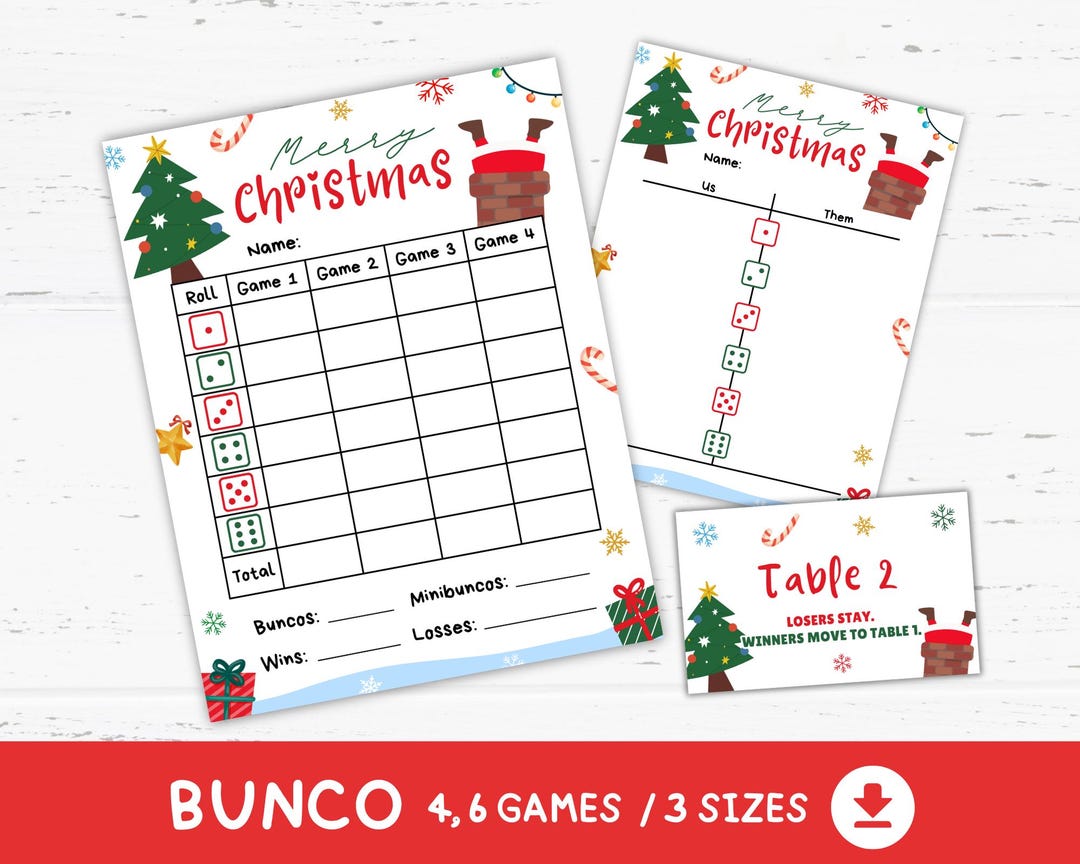 Christmas Bunco Score Cards Bundle Printable, Tally Sheets, Xmas Party ...