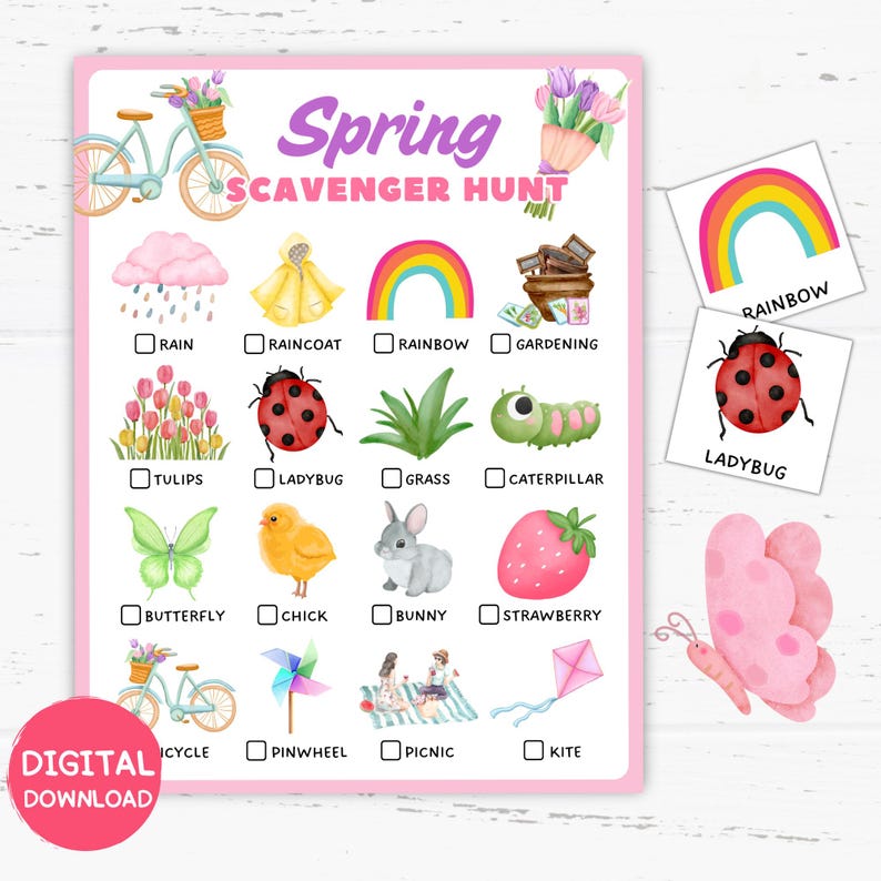 Spring Scavenger Hunt Game Printable, Spring Themed Party Favors ...