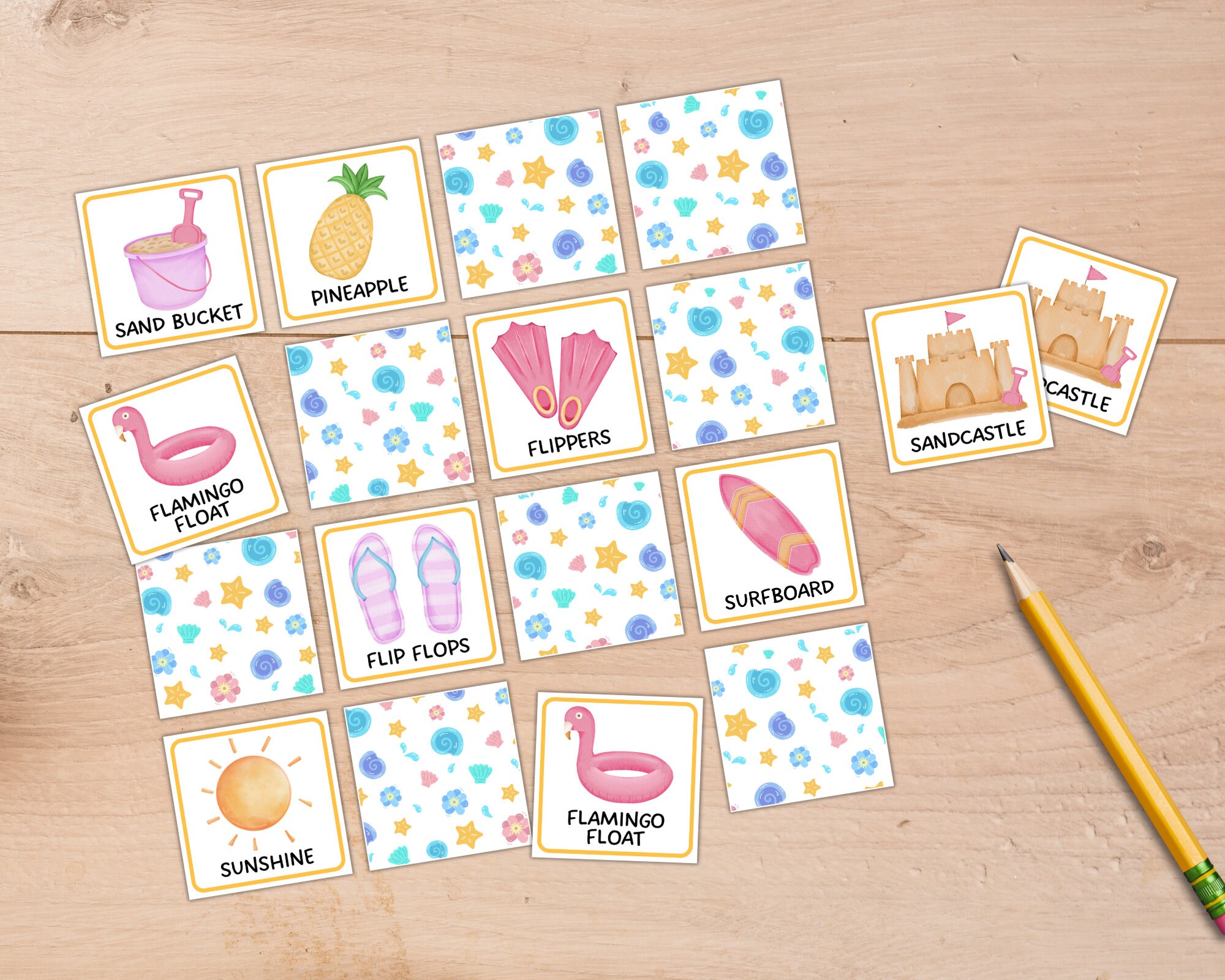 Beach Memory Game Printable, Beach Matching Game, Beach Flashcards ...