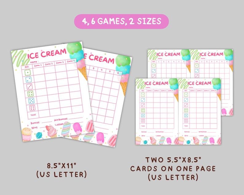 Ice Cream Bunco Score Cards Printable, Bunco Score Cards With Ice Cream ...