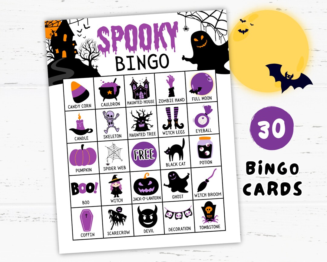 Spooky Bingo Cards Printable, Halloween Bingo Game, Halloween Theme ...