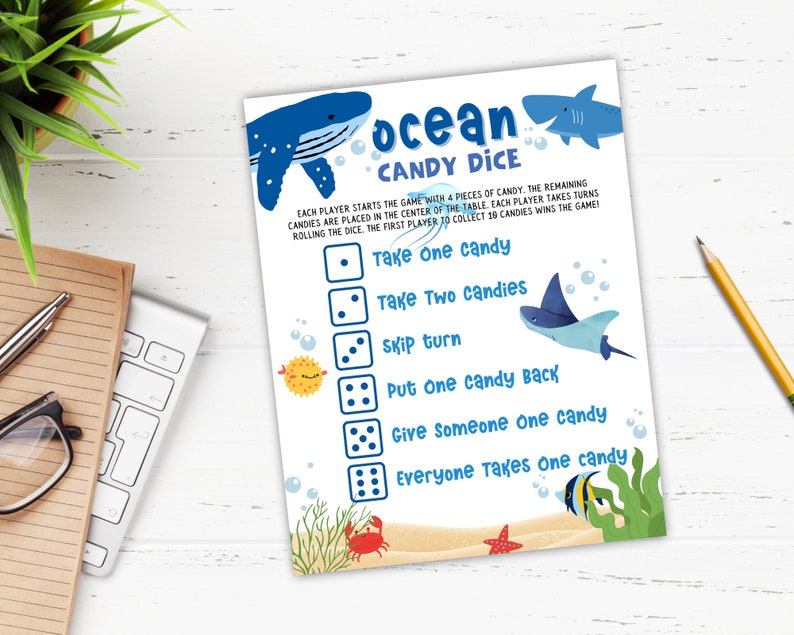 Ocean Candy Dice Game Printable, Summer Games Activities, Beach Games ...